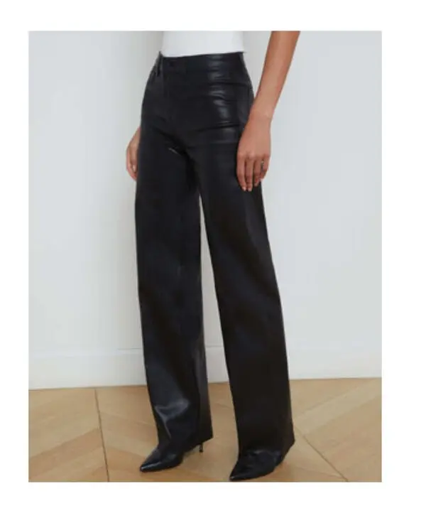 L'Agence Clayton Coated Wide-leg Jeans - Black