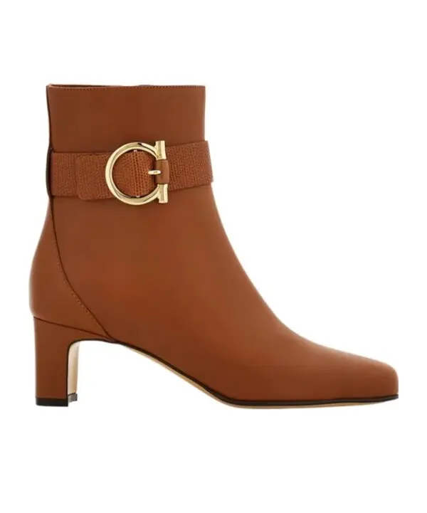 FERRAGAMO Gancini Ornament Mid Heel Ankle Boot - Natural Nude