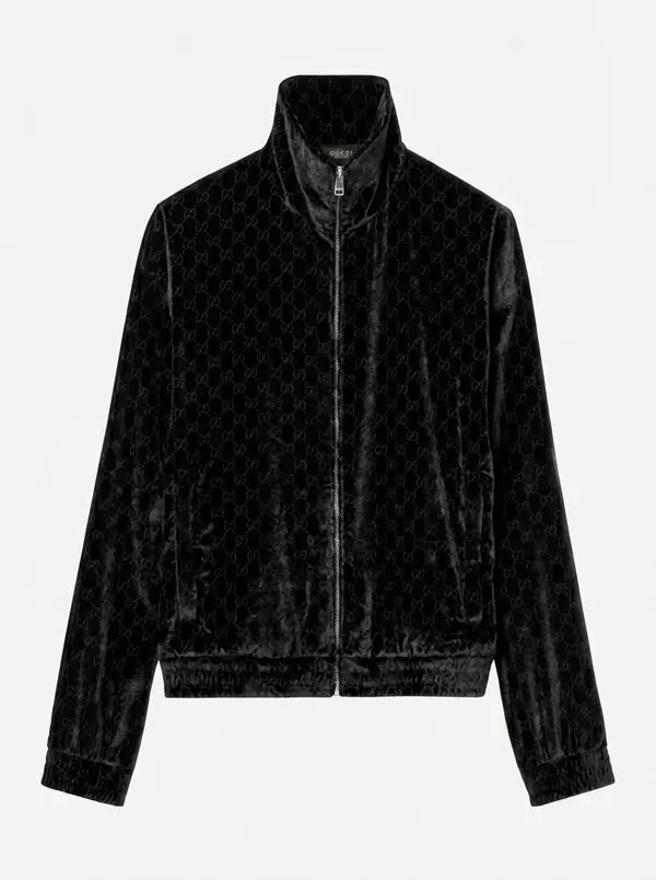 Gucci Gg Velvet Devoré Zipped Jacket - Black