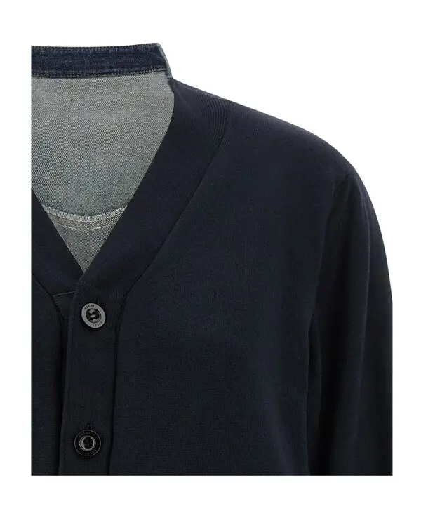 Sacai Denim-panelled V-neck Cardigan