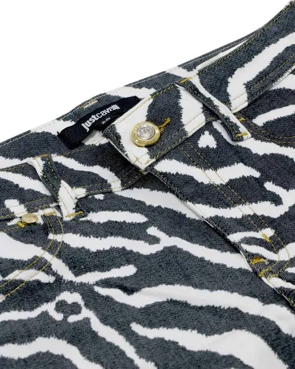Just Cavalli Zebra Printed Straight Leg Jeans - Black