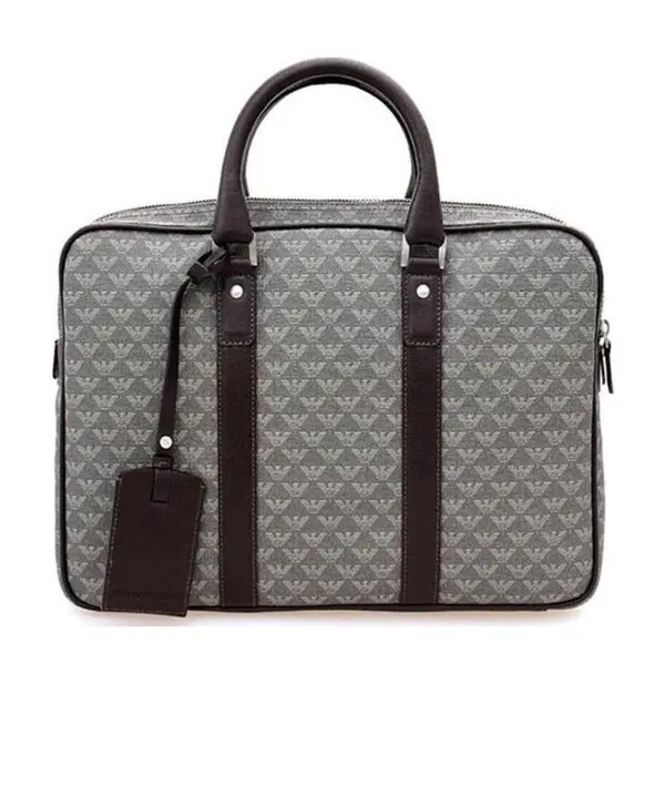 Emporio Armani Monogrammed Top Handle Briefcase - Gray