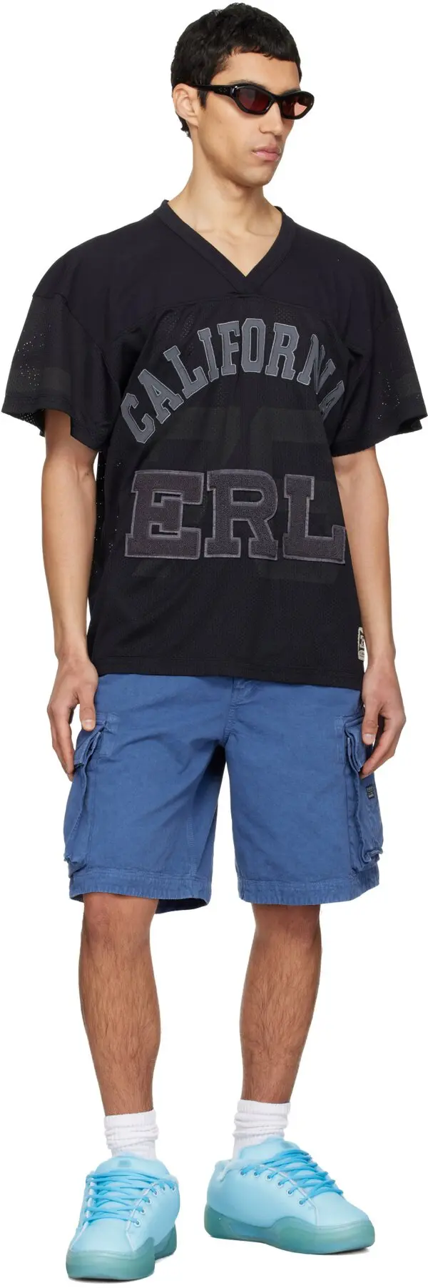 ERL Mesh Logo V-neck Short Sleeve Polo Shirt