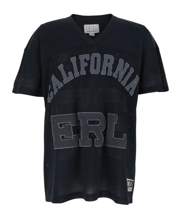 ERL Mesh Logo V-neck Short Sleeve Polo Shirt - Black