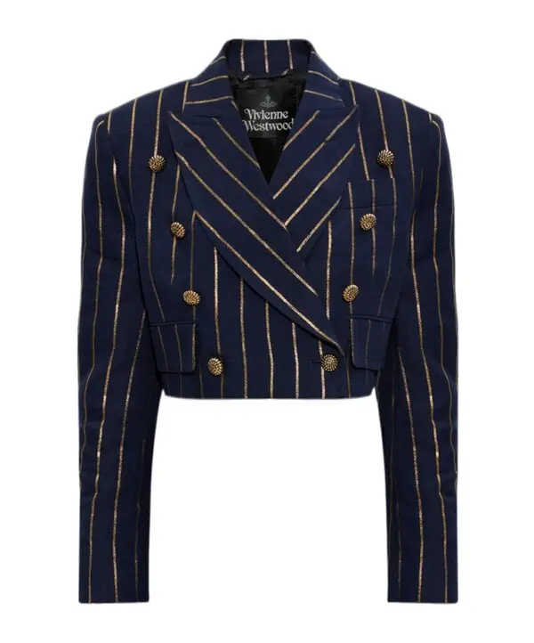VIVIENNE WESTWOOD Cropped Double-breasted Blazer With Striped Detail - Navy