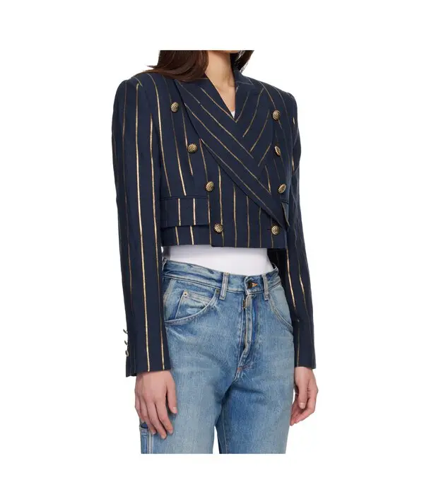 VIVIENNE WESTWOOD Cropped Double-breasted Blazer With Striped Detail - Navy