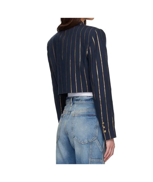 VIVIENNE WESTWOOD Cropped Double-breasted Blazer With Striped Detail - Navy