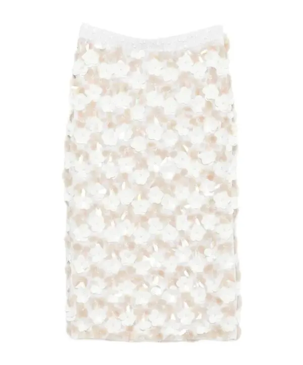 P.a.r.o.s.h Floral Appliqué Midi Skirt - White