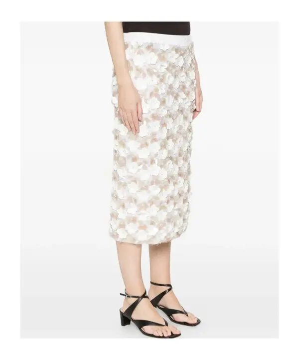 P.a.r.o.s.h Floral Appliqué Midi Skirt - White