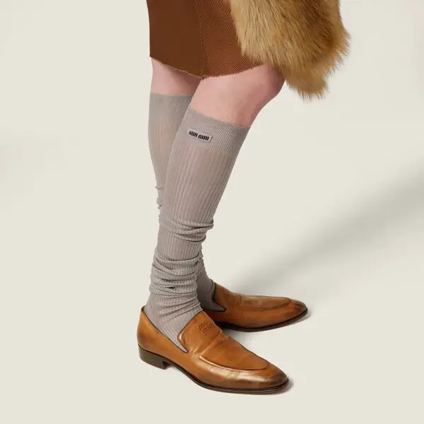 Miu Miu Logo-embossed Leather Loafers - Cognac