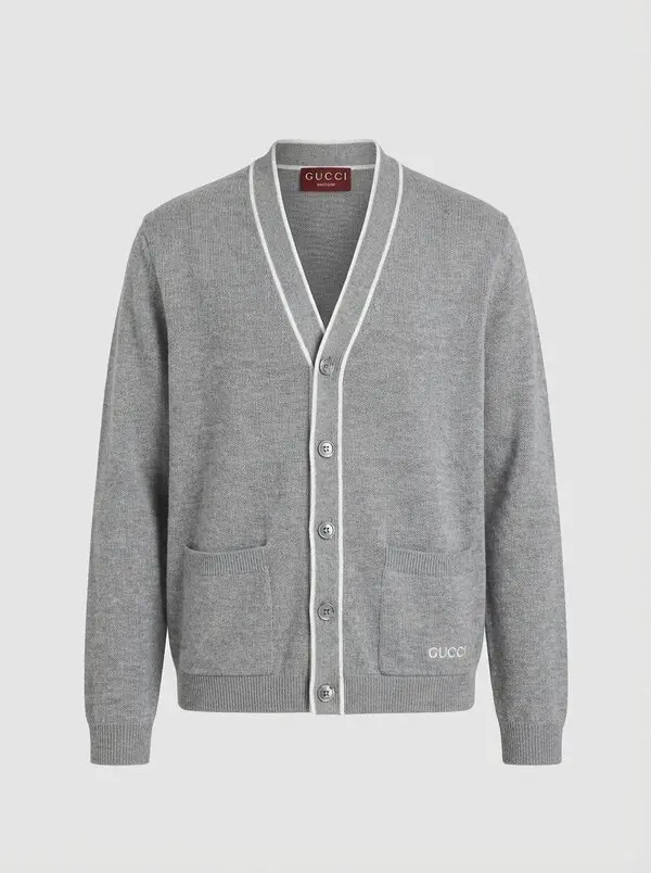 Gucci Embroidered Logo Cardigan - Grey