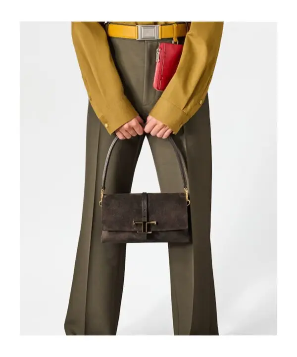 TOD'S T Timeless Mini Shoulder Bag In Suede - Brown