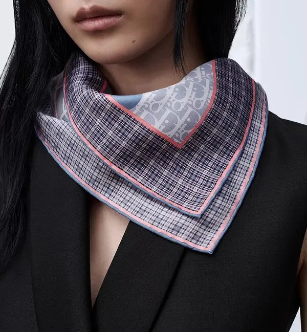 Dior Infini Tartan90 Square Scarf - Gray