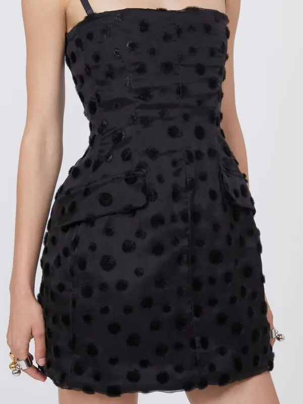 Sportmax Silk Organza Hourglass Dress With Geometric Neckline And Polka Dot Pattern