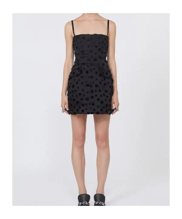 Sportmax Silk Organza Hourglass Dress With Geometric Neckline And Polka Dot Pattern