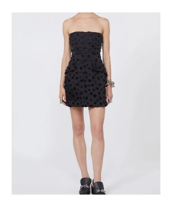 Sportmax Silk Organza Hourglass Dress With Geometric Neckline And Polka Dot Pattern