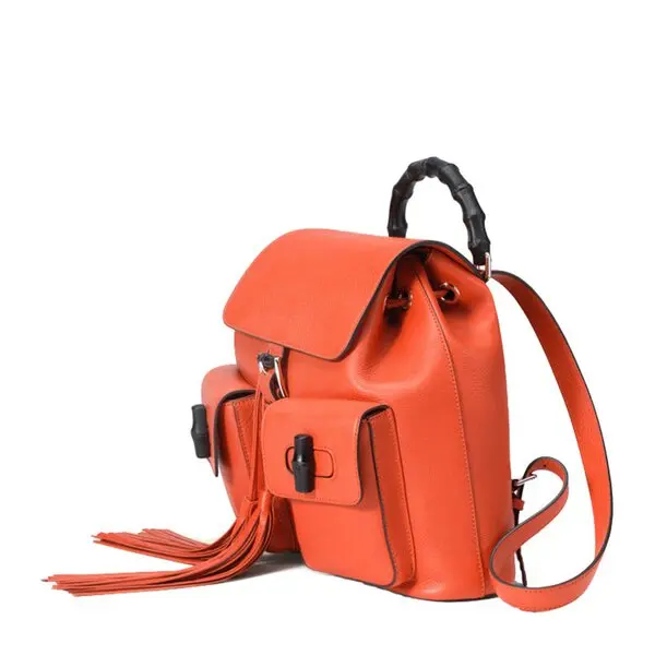 Gucci Bamboo Grain Leather Backpack - Red