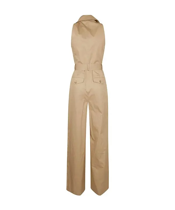 Ralph Lauren Sleeveless Lapel Neck Belted Wide-leg Jumpsuit - Beige