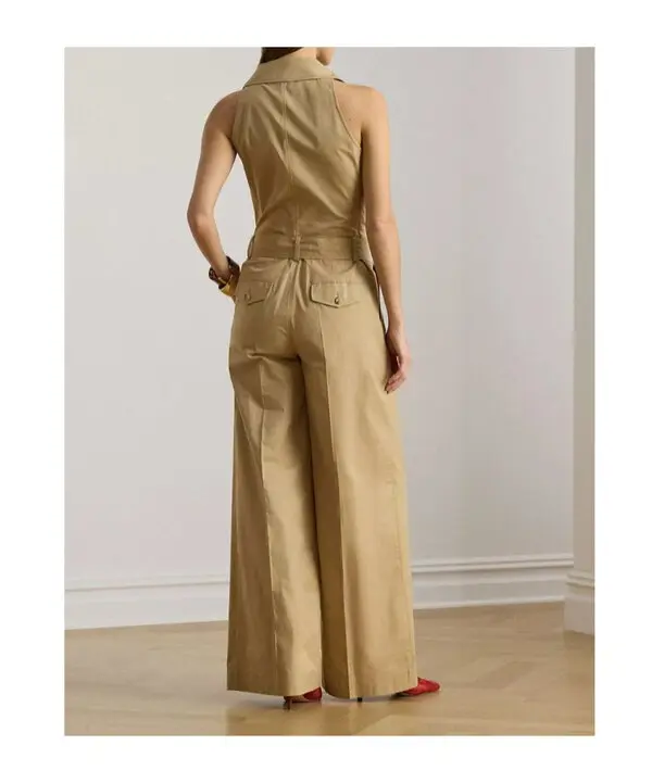 Ralph Lauren Sleeveless Lapel Neck Belted Wide-leg Jumpsuit - Beige