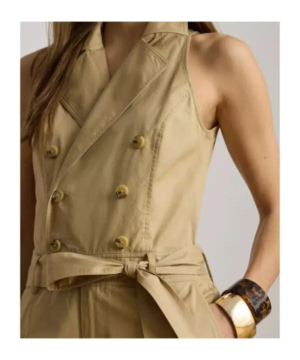 Ralph Lauren Sleeveless Lapel Neck Belted Wide-leg Jumpsuit - Beige