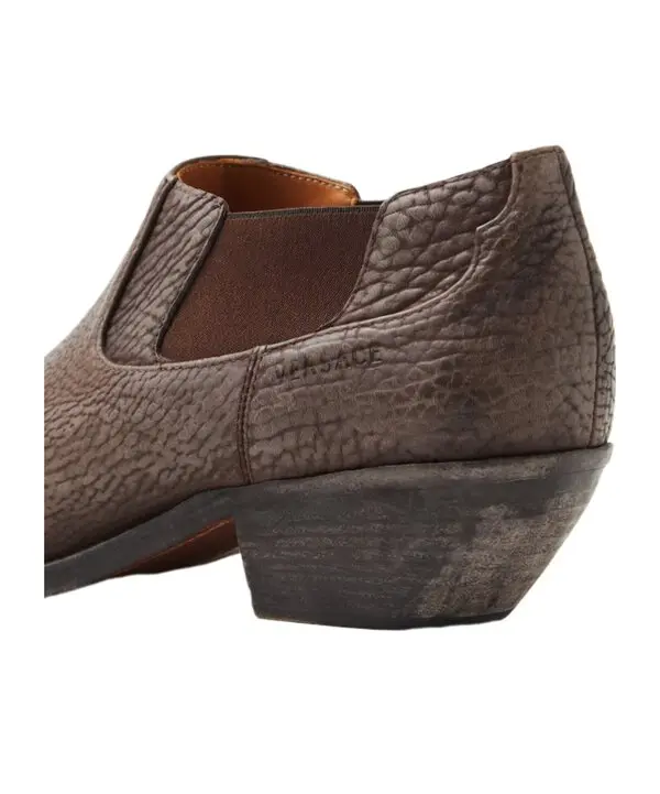 Versace Tigre Texan Ankle Boots In Textured Calf Leather