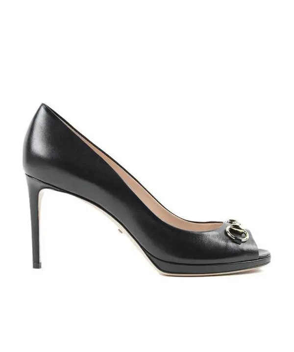 Gucci Horsebit Detail Peep-toe High Heels - Black