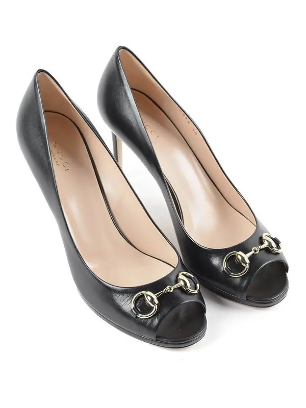 Gucci Horsebit Detail Peep-toe High Heels - Black