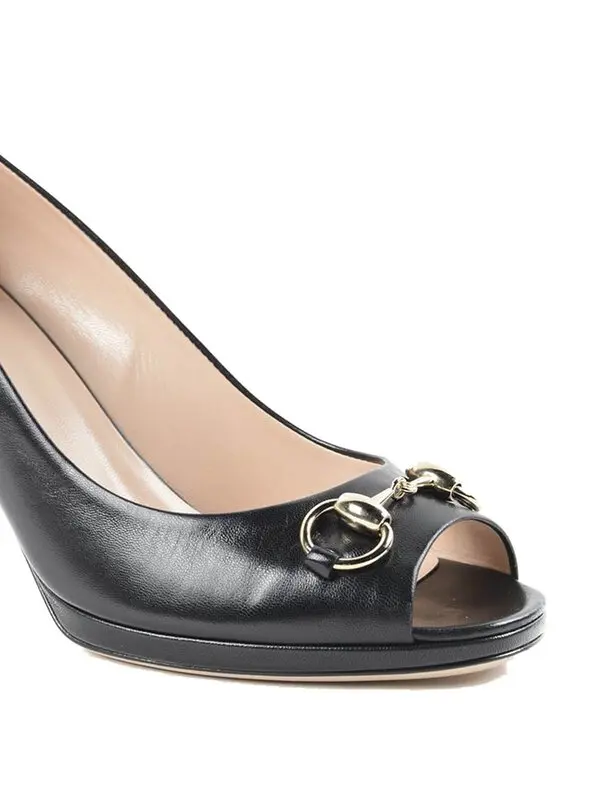 Gucci Horsebit Detail Peep-toe High Heels - Black