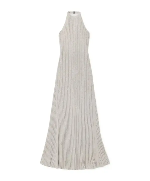 TOM FORD Metallic Halterneck Ribbed Knit Maxi Dress