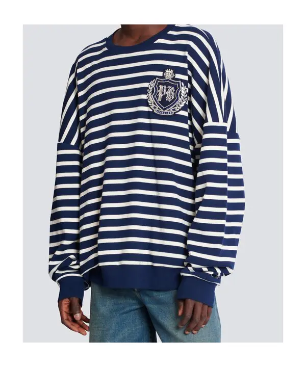 Balmain Cotton College Emblem Sweatshirt With Breton Stripes
