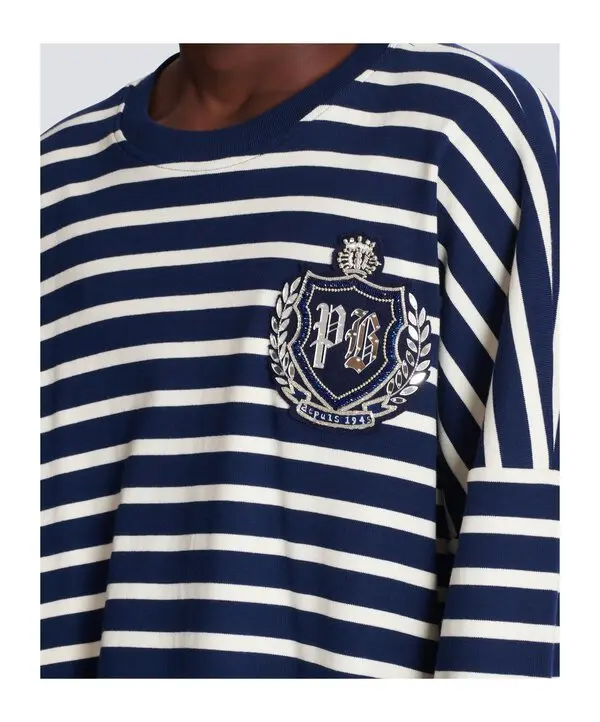 Balmain Cotton College Emblem Sweatshirt With Breton Stripes