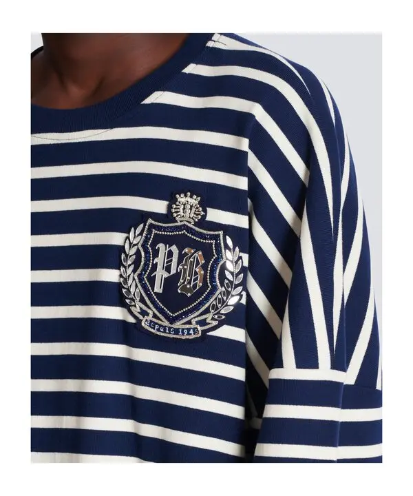 Balmain Cotton College Emblem Sweatshirt With Breton Stripes
