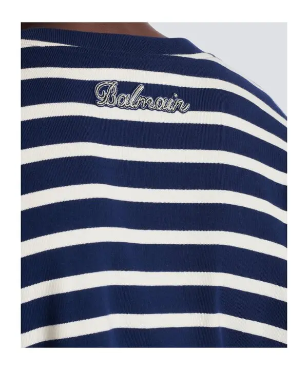 Balmain Cotton College Emblem Sweatshirt With Breton Stripes