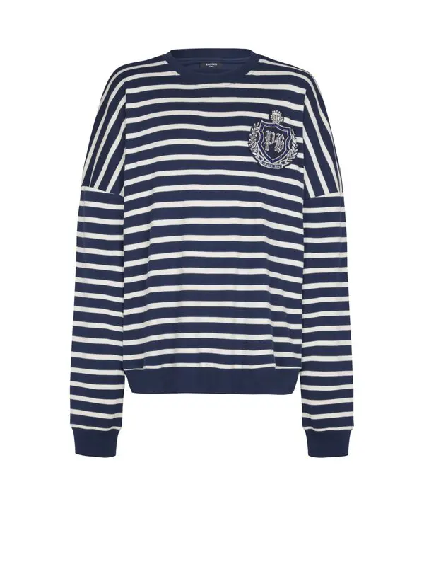 Balmain Cotton College Emblem Sweatshirt With Breton Stripes