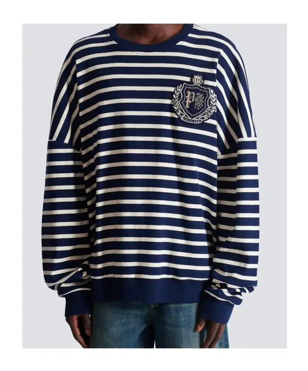 Balmain Cotton College Emblem Sweatshirt With Breton Stripes