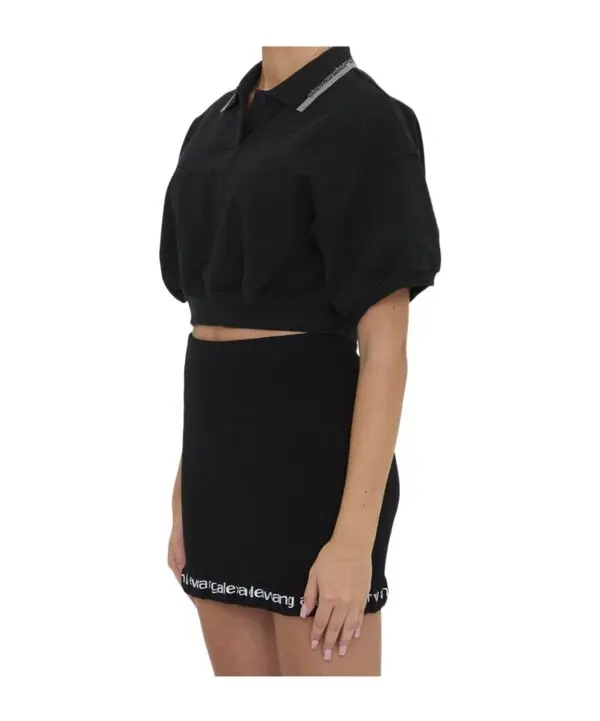 Alexander Wang Cropped Cotton Polo Shirt - Black