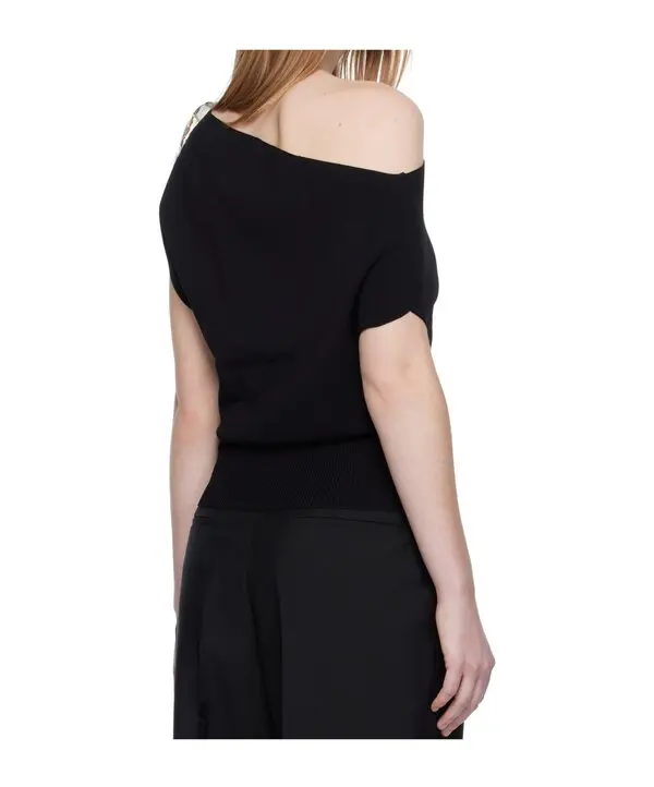 Christopher Esber Off-shoulder Sweater With Botanical Embellishments