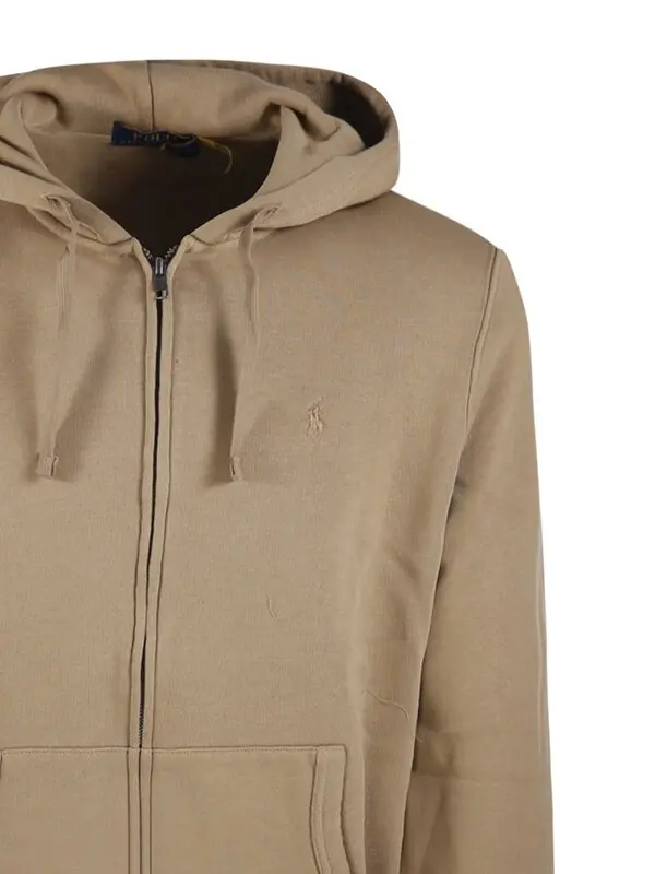 Ralph Lauren Embroidered Logo Zip-up Hoodie - Beige