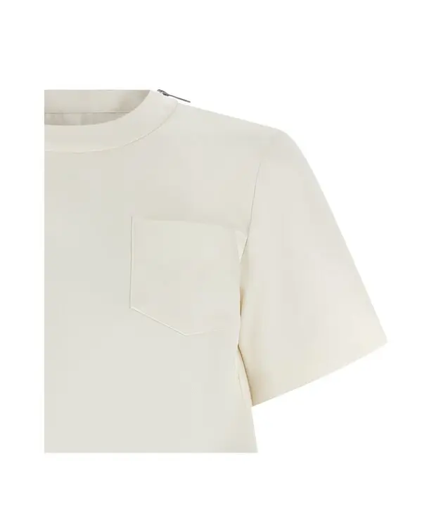Sacai Pleated-back Crewneck Denim Dress - White