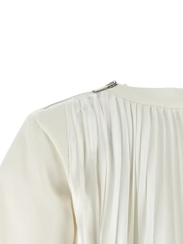 Sacai Pleated-back Crewneck Denim Dress - White