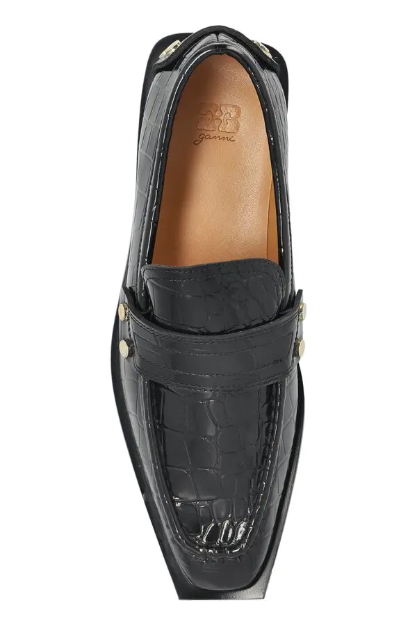 GANNI Square-toe Loafers With Block Heel - Black