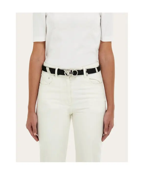 FERRAGAMO Gancini Belt - White/black