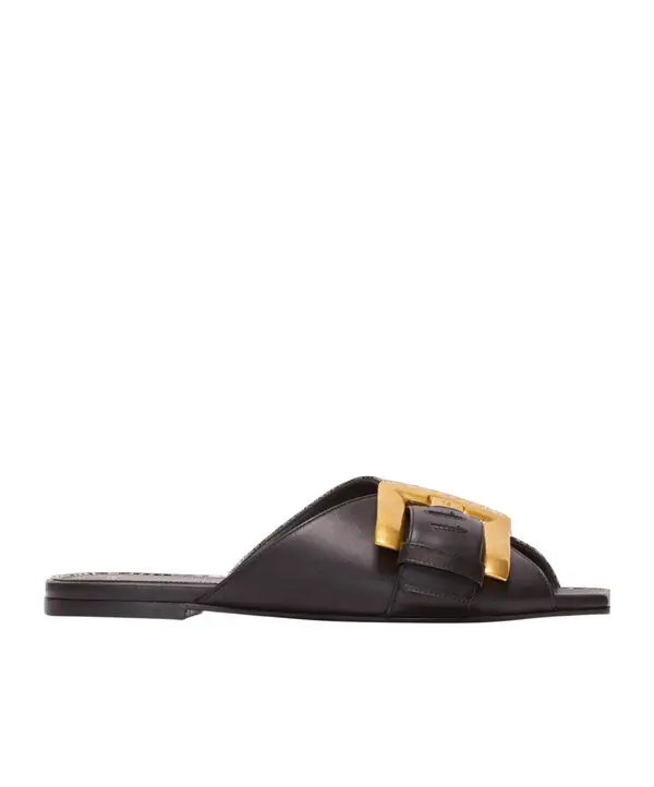 Balmain Anthem Flat Sandals With Gold Buckle - Black