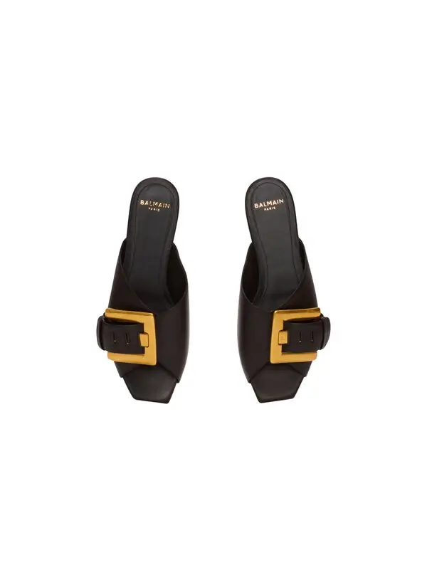 Balmain Anthem Flat Sandals With Gold Buckle - Black