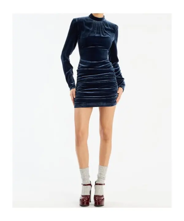 ROTATE BY BIRGER CHRISTENSEN Long-sleeved Velvet Mini Dress - Black