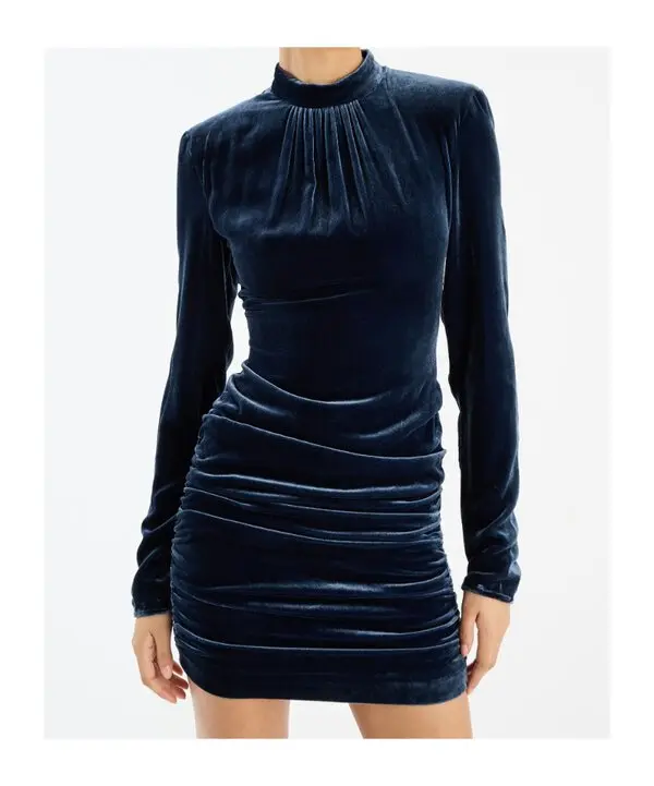 ROTATE BY BIRGER CHRISTENSEN Long-sleeved Velvet Mini Dress - Black