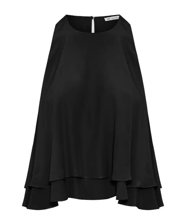Ami Crewneck Ruffled Top - Film Noir