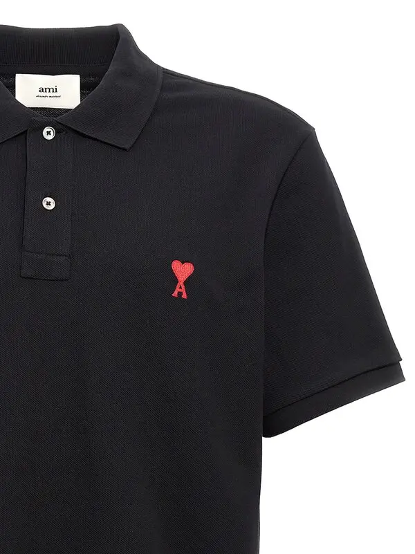 AMI Paris Logo Embroidered Short-sleeve Polo Shirt - No