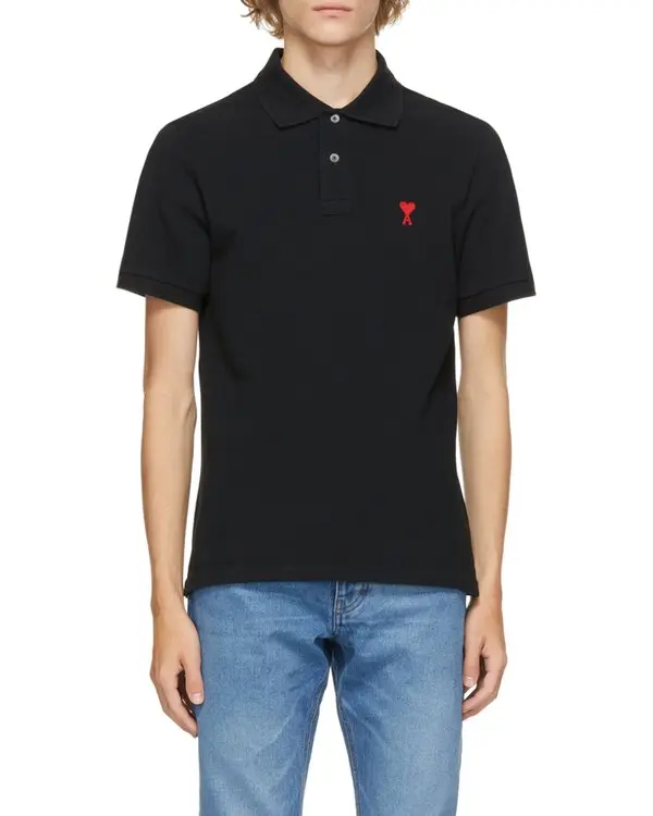 AMI Paris Logo Embroidered Short-sleeve Polo Shirt - No