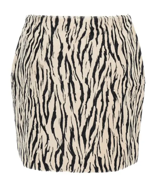 ROTATE BY BIRGER CHRISTENSEN Zebra Faux Fur Mini Skirt - Nude